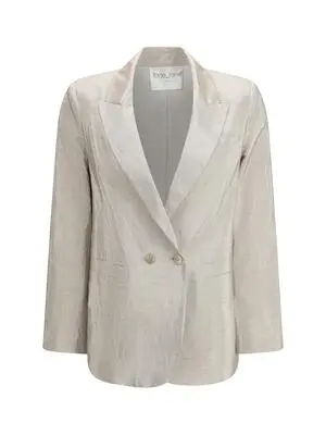 FORTE_FORTE Double-breasted Jacket In Linen And Lurex With Jewel Buttons - Silver