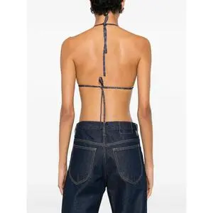 Gucci Gg Monogram Cotton Halterneck Top - Blue