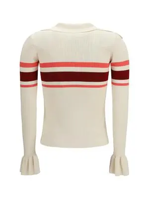 SELF-PORTRAIT Striped Viscose Knit Button Top - Multicolor