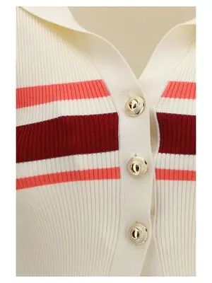 SELF-PORTRAIT Striped Viscose Knit Button Top - Multicolor