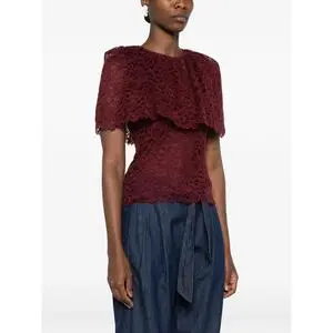 SELF-PORTRAIT Floral Lace Ruffled Top - Red