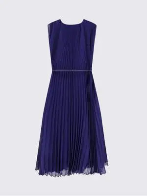 Max Mara Pleated Dress With Belt - Blue