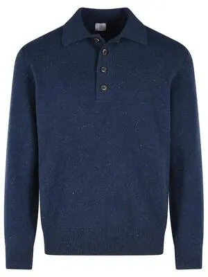 Eleventy Navy Wool Polo Shirt - Blue