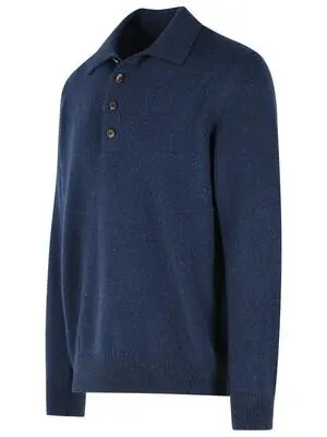 Eleventy Navy Wool Polo Shirt - Blue