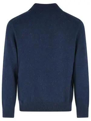 Eleventy Navy Wool Polo Shirt - Blue
