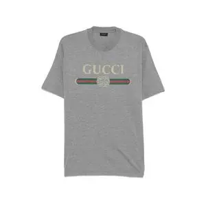 Gucci Logo Print Crew Neck Short Sleeve T-shirt - Gray