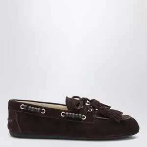 Miu Miu Suede Deck Shoes With Tassels - Brown