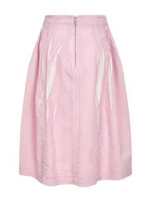 Marni Pink Screen-printed Denim Flared Midi Skirt