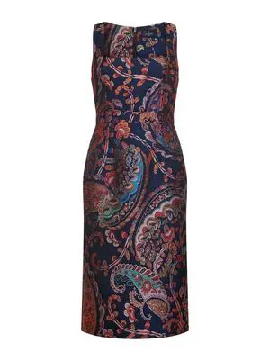 Etro Blue Floral Paisley-pattern Jacquard Midi Sheath Dress - Multicolor