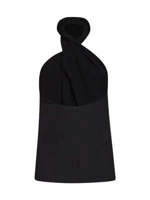 TOTEME Black Jersey Twisted Halter Top