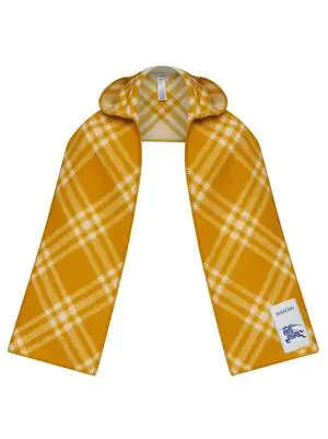 Burberry Pear Yellow Check Wool Hooded Scarf - Multicolor