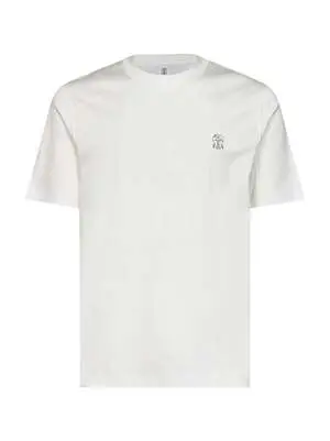Brunello Cucinelli Off-white Cotton Jersey Logo Crewneck T-shirt - Multicolor