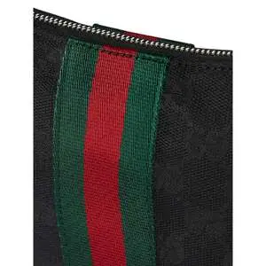 Gucci Gg Supreme Canvas Shoulder Bag With Web Stripe - Black