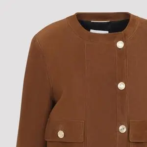 Saint Laurent Cropped Suede Jacket - Brown