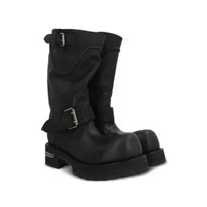 Balenciaga Calf Leather Double Buckle Straps Boots - Black