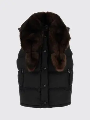 Prada Re-nylon Padded Sleeveless Down Jacket With Shearling Collar - Black