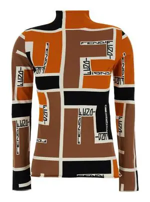 Fendi Orange Polo Neck Sweater In Viscose Blend - Multicolor
