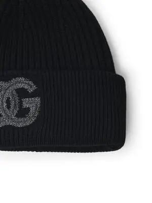 Dolce & Gabbana Dg' Logo Beanie In Virgin Wool