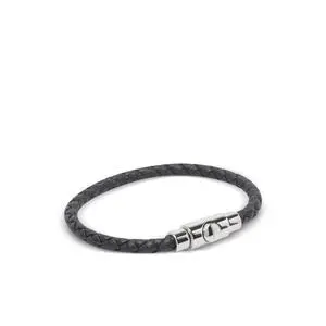 FERRAGAMO Braided Leather Bracelet - Black