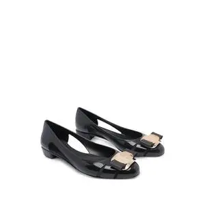 FERRAGAMO Rubber Bow Detailed Flats - Black
