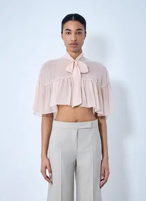 Max Mara Silk Chiffon Cropped Blouse - Pink