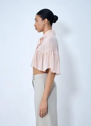 Max Mara Silk Chiffon Cropped Blouse - Pink