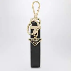 Prada Saffiano Leather Keyring With Triangle Logo - Black