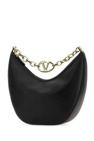 Valentino Garavani Leather Medium Hobo Vlogo Moon Shoulder Bag - Black
