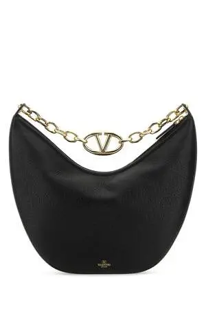 Valentino Garavani Leather Medium Hobo Vlogo Moon Shoulder Bag - Black