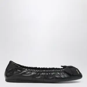 Prada Patent Leather Ballet Flats With Bow - Black