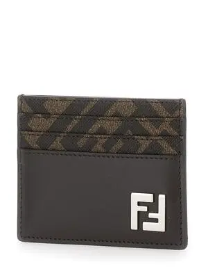 Fendi Squared Ff Card Holder In Leather And Ff Canvas