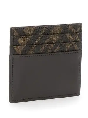 Fendi Squared Ff Card Holder In Leather And Ff Canvas
