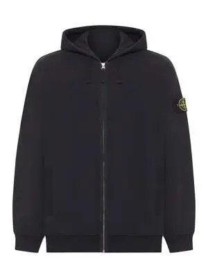 Stone Island Cotton Sweatshirt With Zip, Hood And Compass Logo - Black