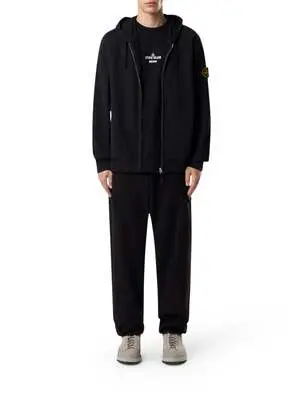 Stone Island Cotton Sweatshirt With Zip, Hood And Compass Logo