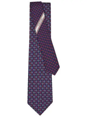 FERRAGAMO Gancini Print Silk Tie - Blue