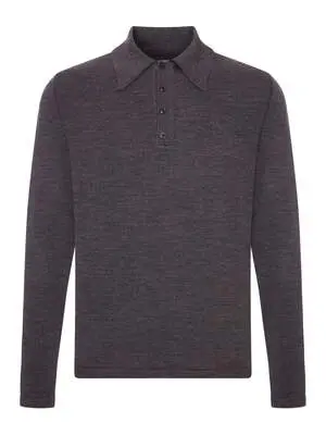 LEMAIRE Long-sleeved Polo Shirt In Premium Mouliné Merino Wool - Multicolor