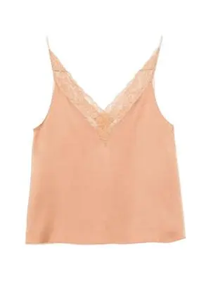 FORTE_FORTE Satin Lace-trim V-neck Top - Multicolor