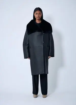 TOTEME Shearling Wrap Coat - Black