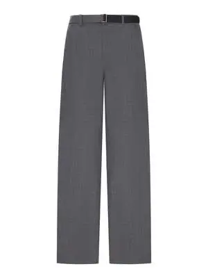 Sacai Wide-leg Wool-blend Trousers With A Belt - Gray