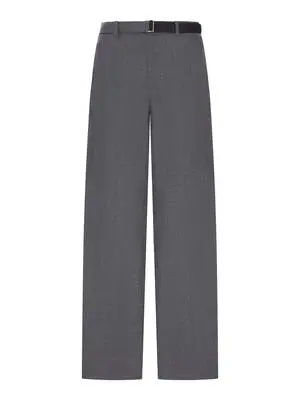 Sacai Wide-leg Wool-blend Trousers With A Belt - Gray