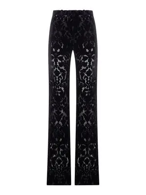 Gucci Floral-print Devoré Velour Trousers - Black