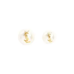 Saint Laurent Pearl Earrings With Monogram - Silver
