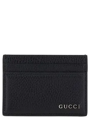 Gucci Black Card Holder With Logo Lettering Detail On The Front In Grained Leather For - Multicolor