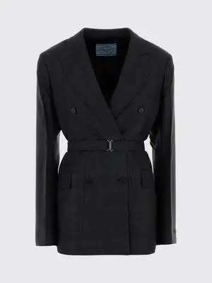 Prada Virgin Wool Blazer With Belt Multicolor