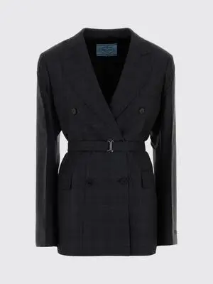Prada Virgin Wool Blazer With Belt - Multicolor