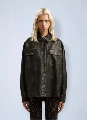 Palm Angels Curved Logo Coated Overshirt - Gray