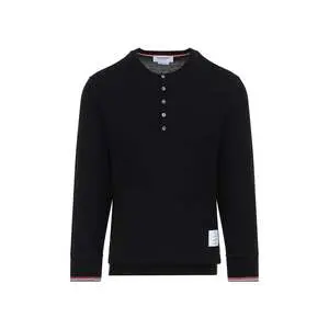 Thom Browne Wool Long Sleeve Henley - Black