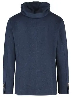 Eleventy Single-breasted Blazer With Removable Hood And Zip Harness - Blue
