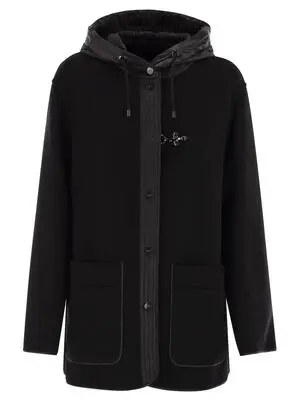 FAY Two-material Wool And Cashmere Caban Coat - Black