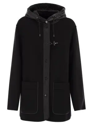 FAY Two-material Wool And Cashmere Caban Coat - Black
